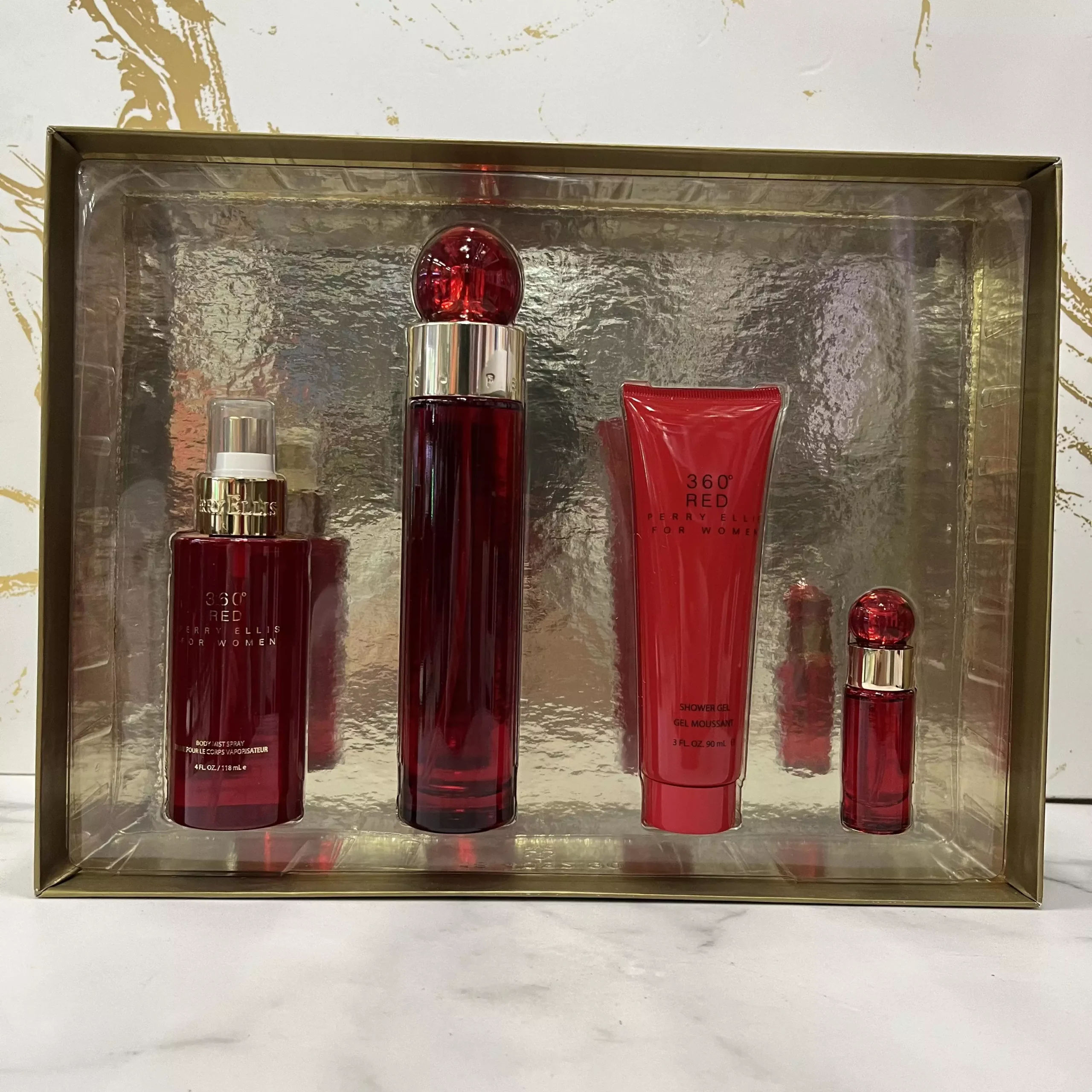 Perry Ellis 360 Red 100ml EDP + 7.5ml EDP + Body Mist 118ml + Shower ...